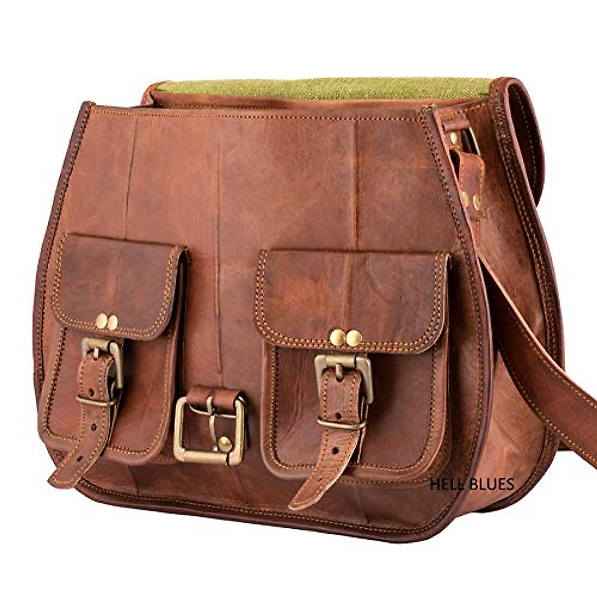 HB Handmade Crossbody Shoulder Bag Women Vintage Style Genuine Leather Purse 14" x 10"