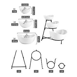 LAUCHUH 3 Tier Serving Stand Collapsible Sturdier Rack with 3 Porcelain Serving Platters Tier Serving Trays for Fruit Dessert Presentation Party Display Set