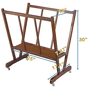 Falling in Art Large Wooden Print Rack, Art Drying and Display Rack with Rolling Casters, Storage Rack for Canvas, Prints, Panels, Posters, Shows and Art Exhibitions, Brown