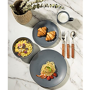 Famiware 16 Piece Moon Dinnerware Sets, Kitchen Plates and Bowls Set for 4, Dish Set with Speckled Design, Microwave and Dishwasher Safe, Charcoal