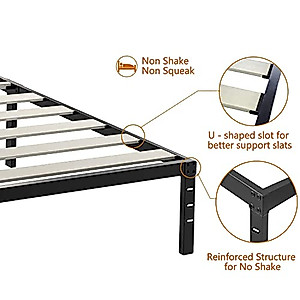 ZIYOO Queen Bed Frame, 16 Inch Heavy Duty Metal Platform with Wooden Slats Support, No Box Spring Needed, Queen Mattress Foundation, Noise Free, Non-Slip, Easy Assembly
