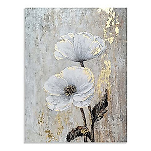 MYBEAUTYWALLA Vertical Flower Oil Painting - Hand Painted Abstract Floral Artwork with Gold Foil - Modern Still Life Pictures for Living Room Hallway Farmhouse Decor