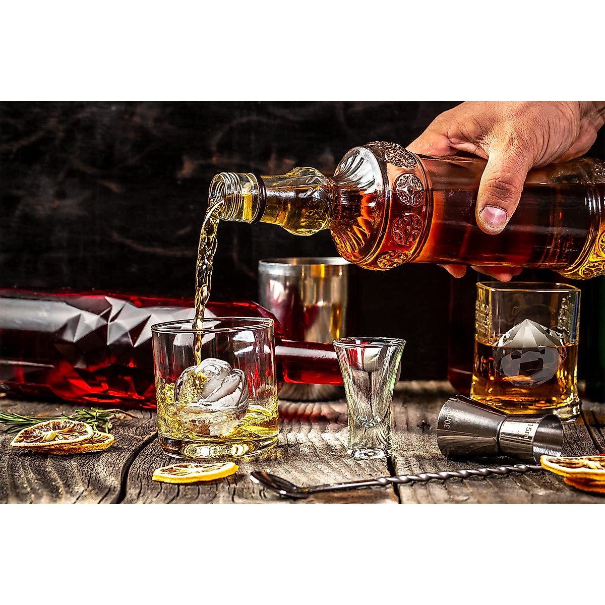 Ice Cube Tray, HANCELANT 2.5inch Ice Cube Molds, 2 Cavity Silicone Rose & 2 Diamond Ice Ball Maker, Easy Release Large Ice Cube Form for Chilling Cocktails, Whiskey, Bourbon & Homemade Juice (Gray)