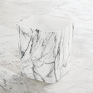 mDesign Small Square Metal 2.3 Gallon Trash Can Wastebasket Garbage Container Bin for Bathroom, Powder Room, Bedroom - Holds Waste and Recycling - Unity Collection - Marble