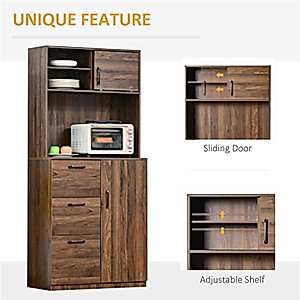 SEASD 70" Kitchen Buffet with 3 Drawers, Sliding Doors, Large Cabinets and Adjustable Shelves, Walnut