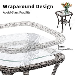 HOMEFUN Outdoor Swivel Rocker Patio Chairs, 3 Pieces Patio Bistro Set Wicker Furniture Set 360 Degree Swivel Chairs with Cushions and Coffee Table