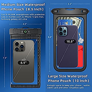 Haireca Waterproof Phone Pouch [3 Pack] (1Pcs 10.5" and 2Pcs 8.5"),IPX8 Underwater Cell Phone Dry Bag with Lanyard for iPhone Samsung,Water Resistant Cellphone Protector for Swimming Diving Beach
