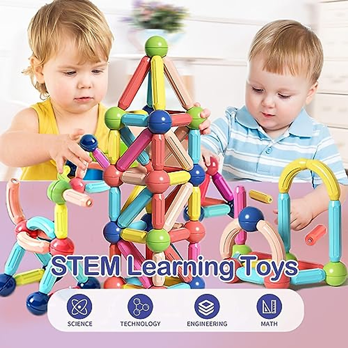yiyisibao Magnet Toys for Ages 2-4, Magnetic Blocks STEM Learning Educational Toddler Toys 2-3, 40 PCS Montessori Toys for 2 Year Old Boy Girl Gifts Toys for 3 Year Old Boys & Girls