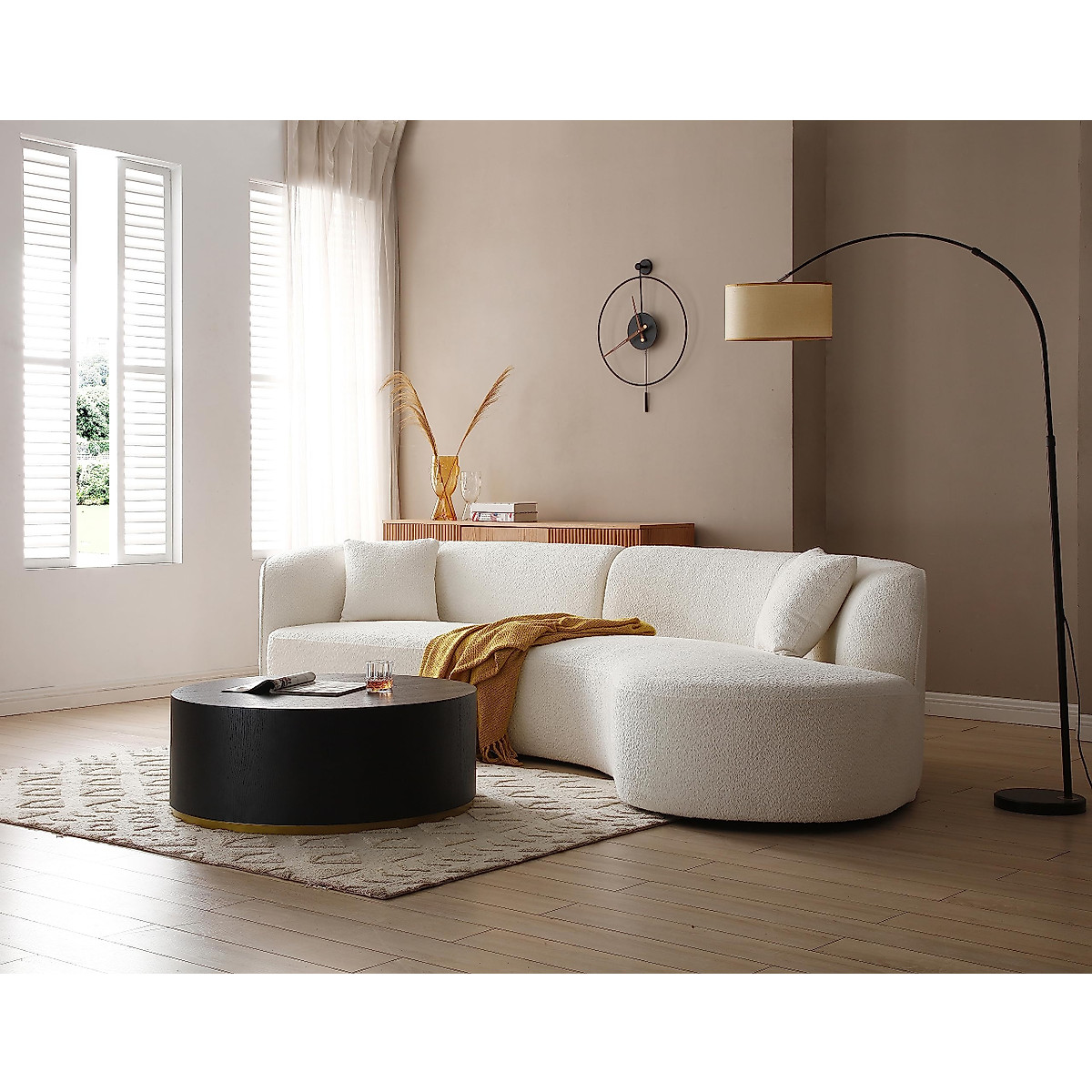 SSC SATISUNCASA 127'' Modern Sectional Curved Couches for Living Room,Minimalist Boucle Modular Sofa, Comfy Upholstered Sofas for Apartment, Home Office (White Boucle, 127" W)