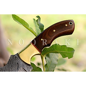 Nooraki - 11 inch | Custom Handmade Damascus Tracker Knife with Brown Micarta Handle Hunting knife, Camping knife, Bushcraft Knife, Survival Knife - Full Tang Fire Pattern With Sheath #332