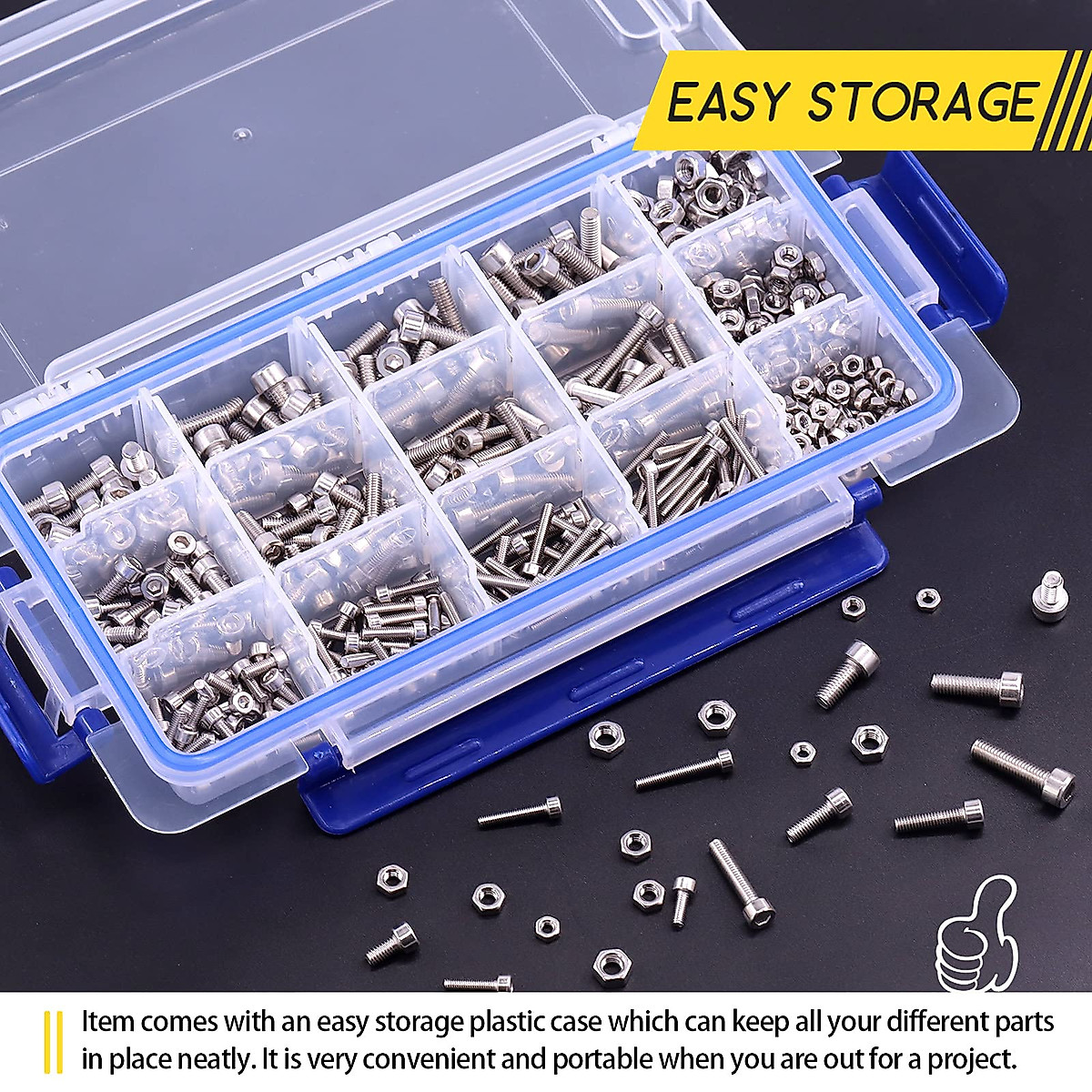 Hilitchi 510pcs M3 M4 M5 Stainless Steel Hex Socket Head Cap Bolts Screws Nuts Assortment Kit - 304 Stainless Steel (Hex Socket)
