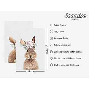 Joocrise Bunny Rabbit Wall Art Baby Girl Nursery Wall Art UNFRAMED, Nursery Canvas Prints Bunny Pictures for Nursery Room Decor Nursery Artwork Baby Woodland Animal Pictures 16x24 Inch, Set of 2