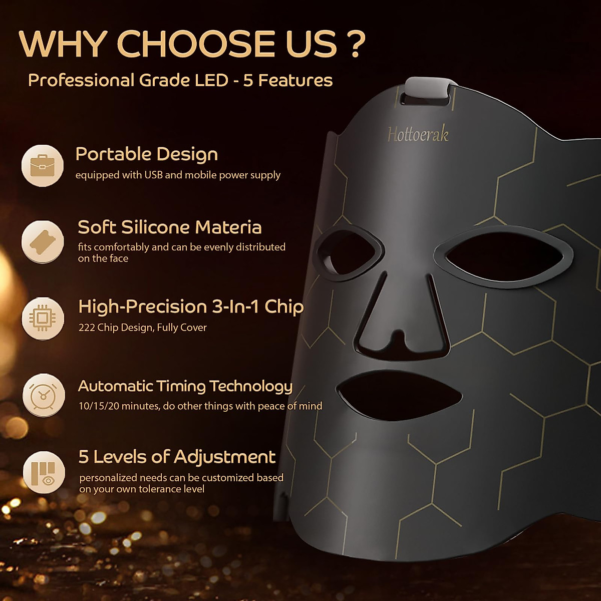 Hottoerak Red Light Therapy for Face, LED Red Light Therapy Mask 660nm & 850nm Wavelength for Home Use