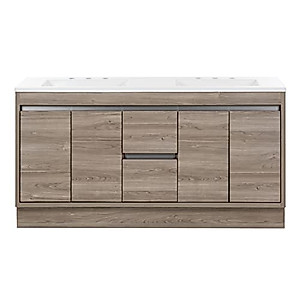 Spring Mill Cabinets D60V40265 Tarni Double 4 Drawers, 2 Cabinets, and White Vanity Top with 2 Sinks, Forest Elm