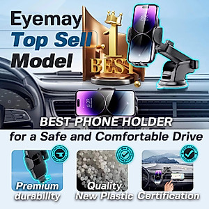 Eyemay 2023 Upgraded Car Phone Holder - [ Bumpy Roads Friendly ] Phone Mount for Car Dashboard Windshield Air Vent 3 in 1, Hand Free Mount for iPhone 15 14 13 12 Pro Max Samsung All Cell Phones
