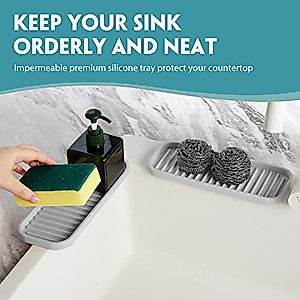 KITEXPERT Silicone Sponge Holder for Kitchen Sink - Soap Tray for Kitchen Counter & Bathroom - Kitchen Versatile Organizer Tray for Sink, Makeup and More (Grey)
