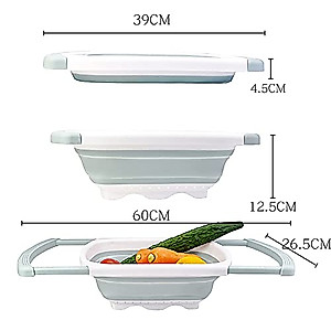 DLD Kitchen Collapsible, Collapsible Silicone,Colander Strainer Over The Sink Vegetable, Fruit Colanders Strainers With Extendable Handles, Folding Strainer for Kitchen (Gray&white)