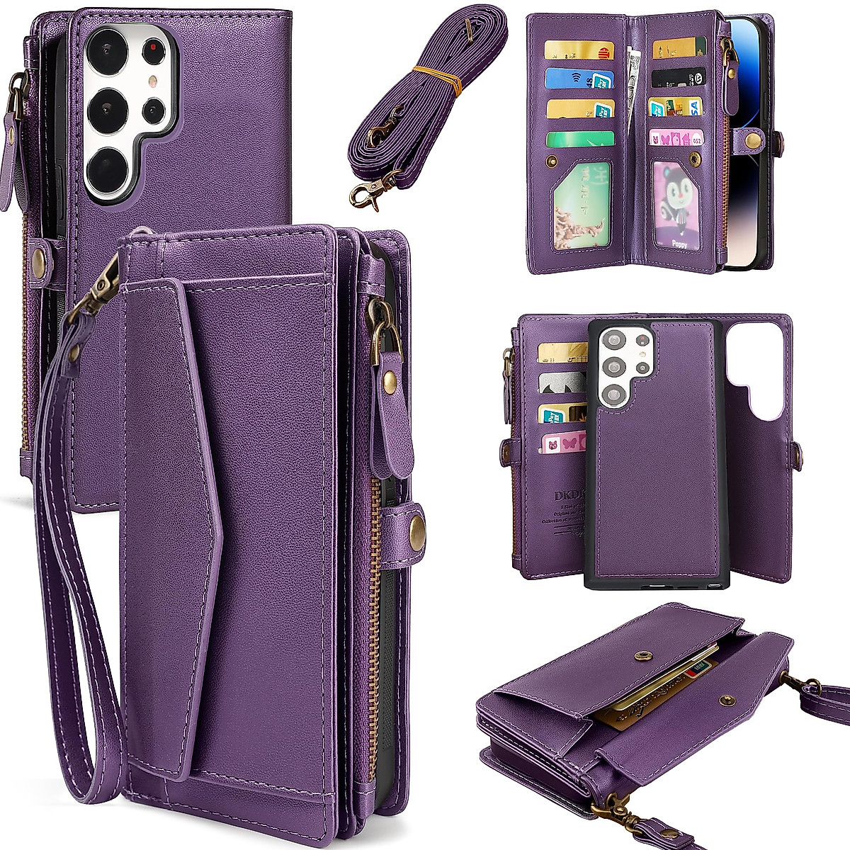DKDKSIP for Samsung Galaxy S23 Ultra Wallet Case for Women, [Wireless Charging] [RFID Blocking] [12 Card Holder], Leather Detachable Magnetic Strap Phone Case for Galaxy S23 Ultra 6.8", Purple