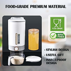 Darvii 23 Lbs Rice Dispenser - Grain Storage Container with Automatic Dispenser, Rectangular, Gray, 16.5 x 6.7 inches