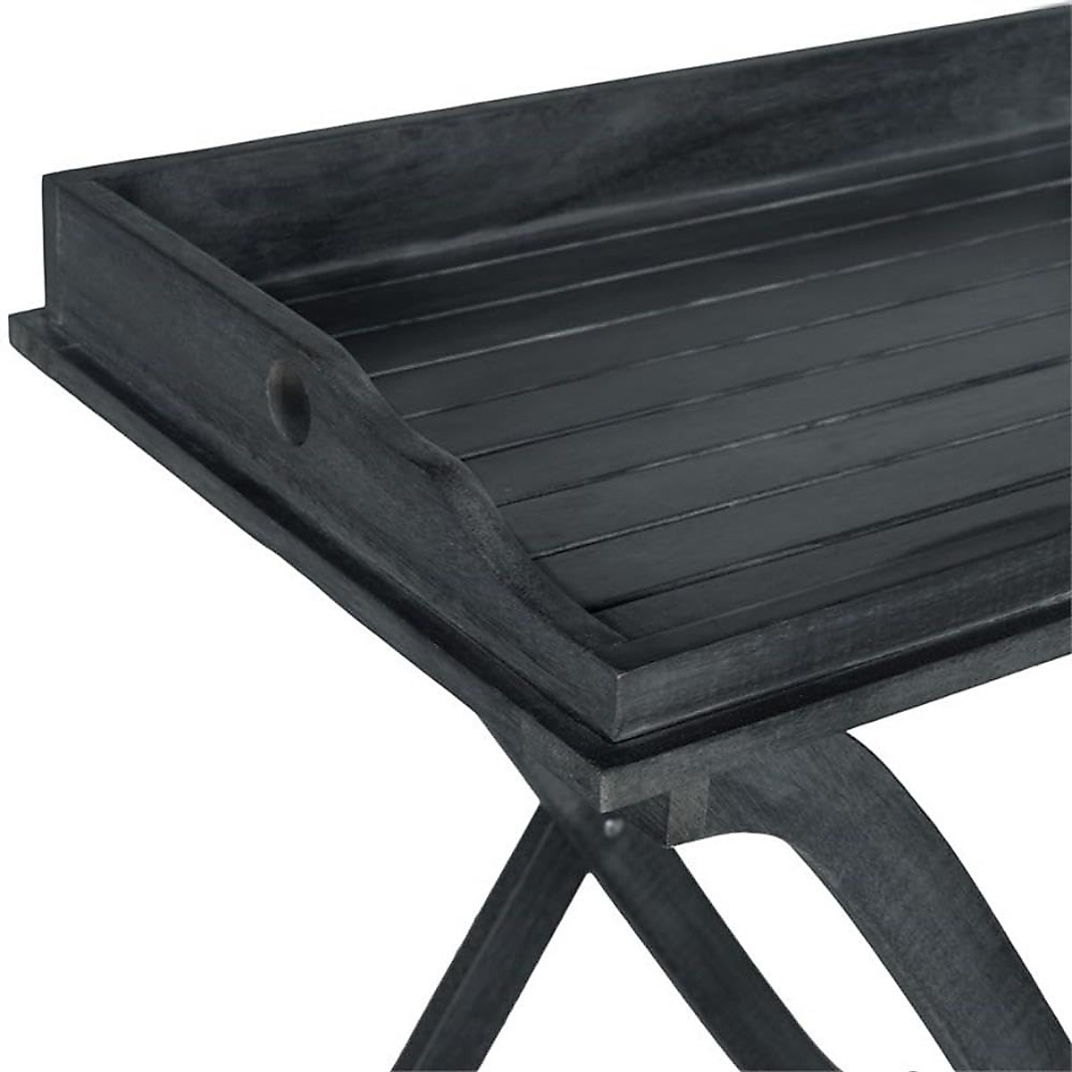 SAFAVIEH PAT6716K Outdoor Collection Covina Dark Slate Grey Tray Table