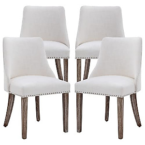 chairus Dining Chairs Set of 4 Mid Century Modern Living Room Chairs with Wood Legs Comfy Upholstered Linen Fabric Side Chair for Kitchen/Restaurant/Bedroom, Cream White