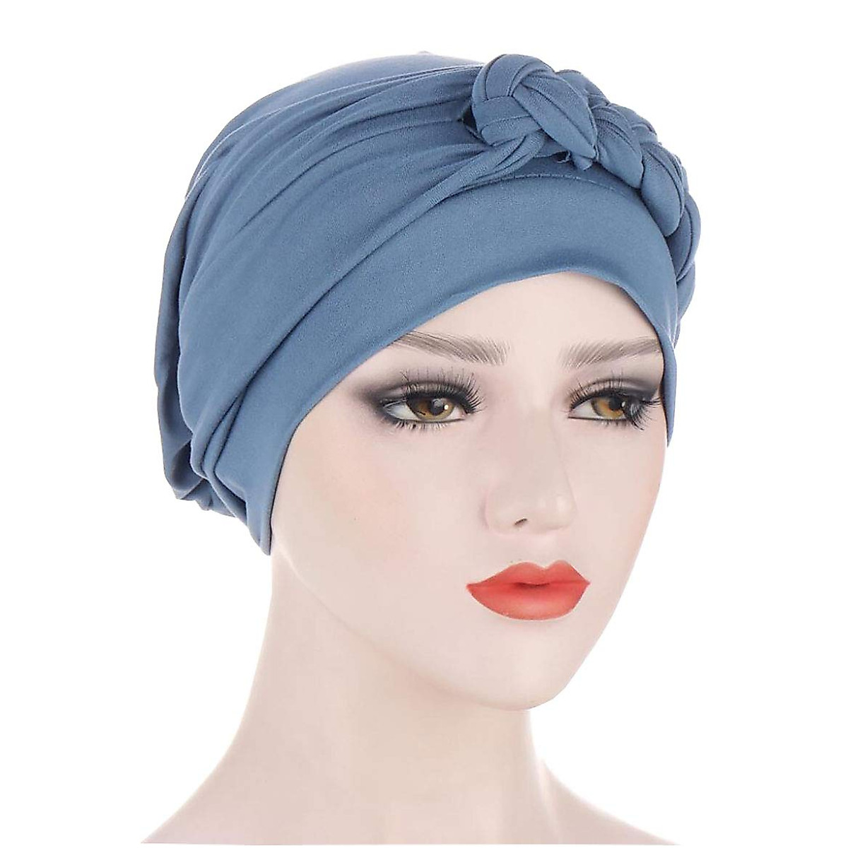 Lucky staryuan ® 3Pack Chemo Cancer Headwear for Women Soft Pre-Tied Twisted Braid Hair Cover Turban Headwear (Black Gray Light Blue)