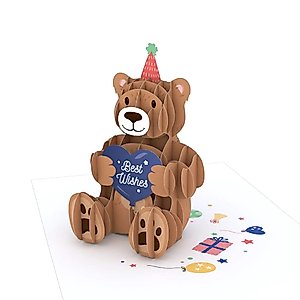 Lovepop Happy Birthday Bear Paperpop® Card – Birthday Card for Kid – Handcrafted 3D Pop-Up Greeting Card – Birthday Card, 4.5 x 5.9”