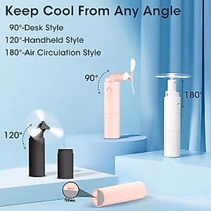 Andwing Handheld Fan Rechargeable, Mini Portable Fan Small Hand Fan, 3000mAh Battery Operated 22Hrs+ Makeup Eyelash Fan Personal Fan Gifts for Women Girls Men Travel Indoor Outdoor (Black)