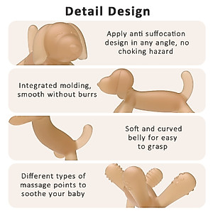 AULEGE Silicone Teething Toy for Baby 3-6, 12, 18 Months Infant, BPA Free Soft Dog Shape Silicone Baby Teether