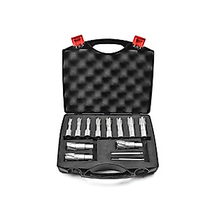 Annular Cutter Set Carbide TCT 13 pcs JESTUOUS 3/4 Inch Weldon Shank 1-3/8 Cutting Depth and Cutting Diameter from 1/2 to 1-1/8 Two Flat Bit for Drill Press with 2 Pilot Pins