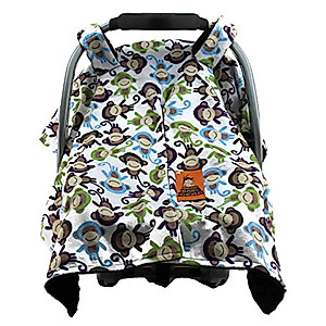 Dear Baby Gear Deluxe Car Seat Canopy - Double Layer Infant Car Seat Cover - Soft and Breathable - Multi Colored Mischievous Monkeys Print/Brown Dot - 30" x 40"