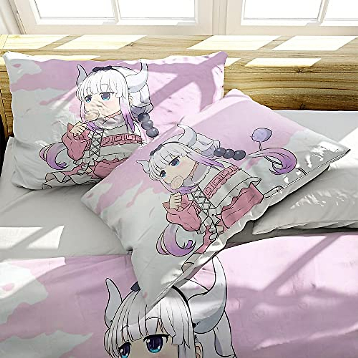 AKARDO Kobayashi Dragon Bonne Duvet Covers Anime Kanna Tohru Soft Microfiber Washed Duvet Cover Set 3 Pieces with Zipper Closure,Beding Set (01,Twin (68"x86"))