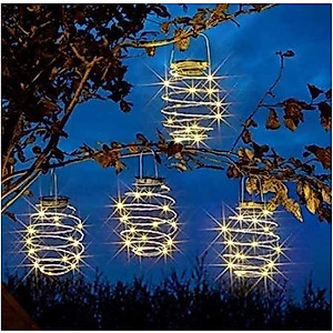 Creative Iron Art Lanterns, 4 Pack Solar Spiral Lights,LED Hanging Decorative Lamp for Outdoor, With Hanging Design For Garden, Patio, Porch Garden Home Decoration Light