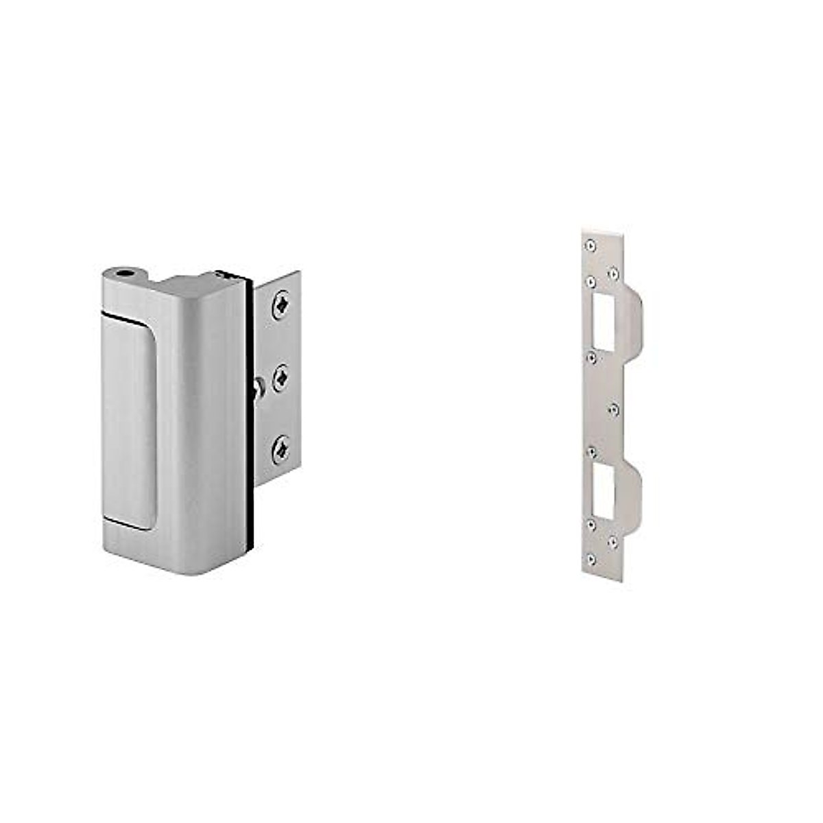Defender Security Satin Nickel U 10827 Door Reinforcement Lock –3” Stop & U 10385 Prime Line Door Strike, for Use with 5-1/2 in and 6 in Hole Spacing's On Dead Latch and Deadbolt, Steel, Satin Nickel
