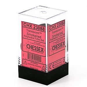 Polyhedral 7-Die Translucent Dice Set - Smoke with Red