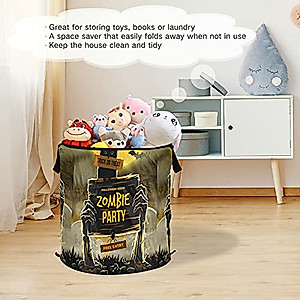 Happy Halloween Zombie Owl Moon Pop Up Laundry Hamper with Lid Foldable Storage Basket Collapsible Laundry Bag for Camping Home Organization