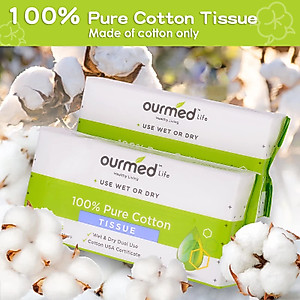 Ultra Soft Baby Dry Wipes - Ourmed Life 100% Cotton Tissues | Unscented Lint Free | Disposable Facial Towel for Sensitive Skin | 600 Count