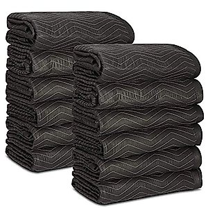 12 Moving Packing Blankets - 80 x 72 Inches (65 lb/Dozen) Heavy Duty Moving Pads for Protecting Furniture Professional Quilted Shipping Furniture Pads Black