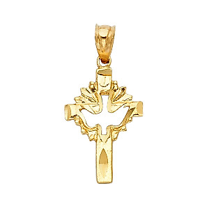14k Yellow Gold Religious Cross with Holy Spirit Dove Pendant
