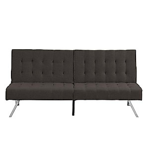 Futon Sofa Bed with Stainless Leg and Wood Frame, Modern Futon Couch Bed Convertible Sleeper Sofa Bed Lounge Chair Single Bed Love Seat, Futon Sofa for Apartments Office Small Spaces, Grey (Black)