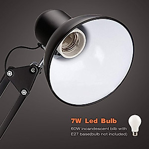 PowerKing Metal Swing Arm Desk Lamps, Adjustable and Flexible, Feading with Base and Clip 2-in-1 Function, Fit E26&E27 Bulbs Base, Application in Bedroom Living Room, Office Home (Black)