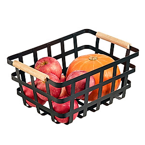 Black Farmhouse Baskets Pantry Baskets with Wooden Handles Storage Organizer Farmhouse Baskets, Freezer Baskets Household Refrigerator for Cabinets, Pantry, Closets, Bedrooms, kitchen