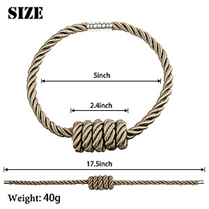 BEL AVENIR Magnetic Curtain Tiebacks, Decorative Drapery Holdbacks Modern Woven Tie-Backs with Exquisite Knot (Flaxen, 2 Pack)