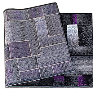 Masada Rugs, Modern Contemporary Runner Area Rug, Purple Grey Black (2 Feet X 7 Feet)