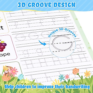 ASIGN Magic Ink Copybooks for Kids Reusable Handwriting Workbooks for Preschools Grooves Template Design and Handwriting Aid (ENLARGED-Version 4books+Pens)