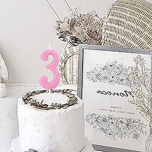 Dollet Pink Birthday Candle for Smash Cake Cupcakes, Number 2