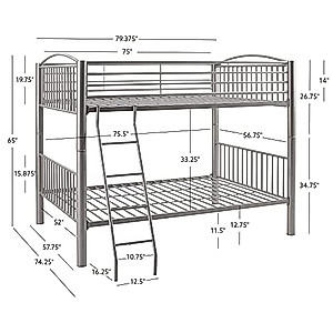 Powell Heavy Metal Bunk Bed, Full Over Full, Pewter