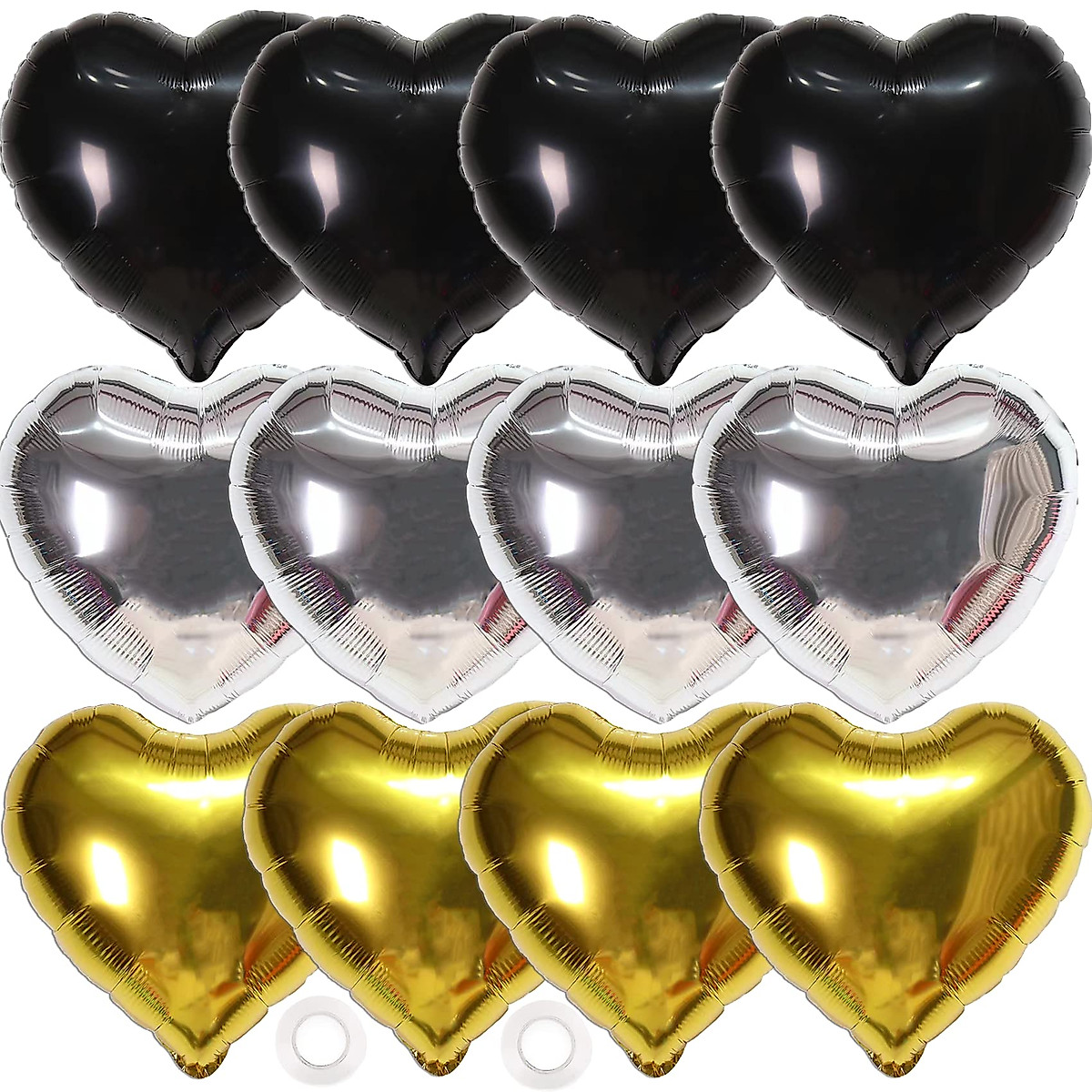 12Pcs Black Gold Silver Balloons for birthday Decorations,18'' Big Balloons for Graduation Wedding Anniversary Party New Years Decorations 2024, Love Heart Mylar Balloons Party Decorations