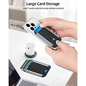 Phone Card Holder, Premium Leather Phone Wallet Stick On, Strong Adhesive Cell Phone Pocket Credit Card Holder for Phone Compatible with iPhone, Samsung & Most Smartphones, Fit 7 Cards, Black, 1 Pack