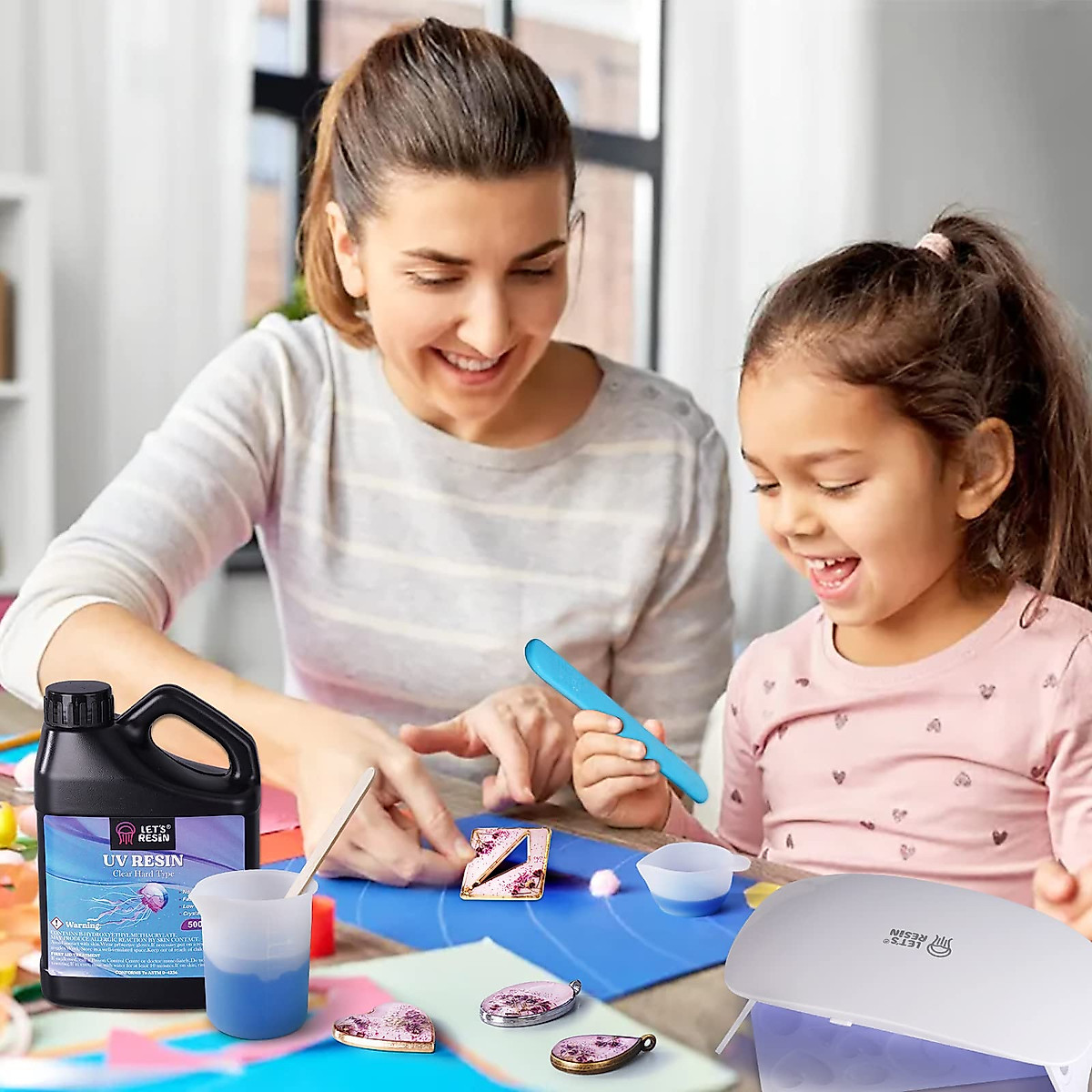 LET'S RESIN Upgraded 1500g Ultraviolet Epoxy Resin, Clear, Odorless & Low Shrinkage, Hard with Silicone Measuring Cups, UV Resin Kit for Jewelry, Craft Decoration